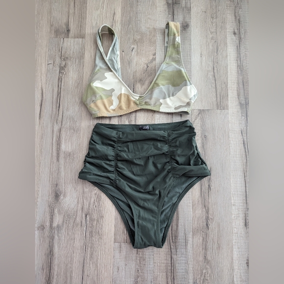 aerie | Swim | Aerie Two Piece Swimsuit Scoop Top High Rise Bottoms ...